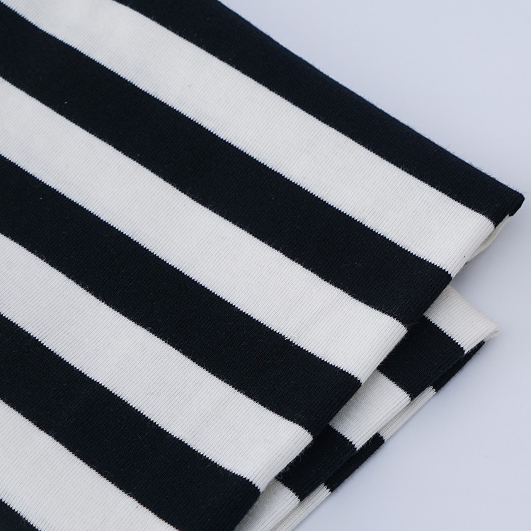 Striped Cotton Interlock Knit Fabric Combed Breathable Stretch Texture