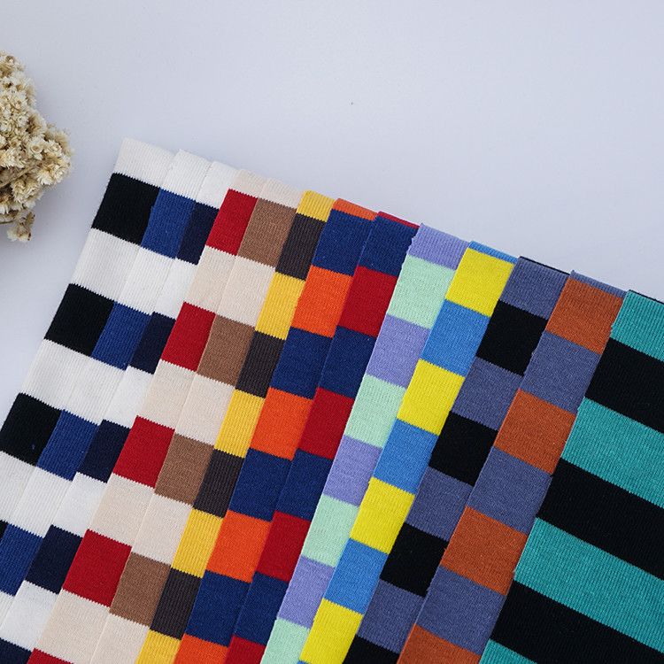 Striped Cotton Interlock Knit Fabric Combed Breathable Stretch Texture